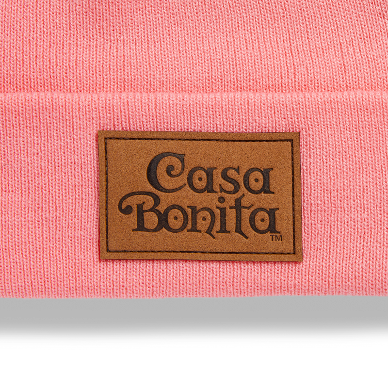 Casa Bonita Pink Leather Patch Logo Beanie
